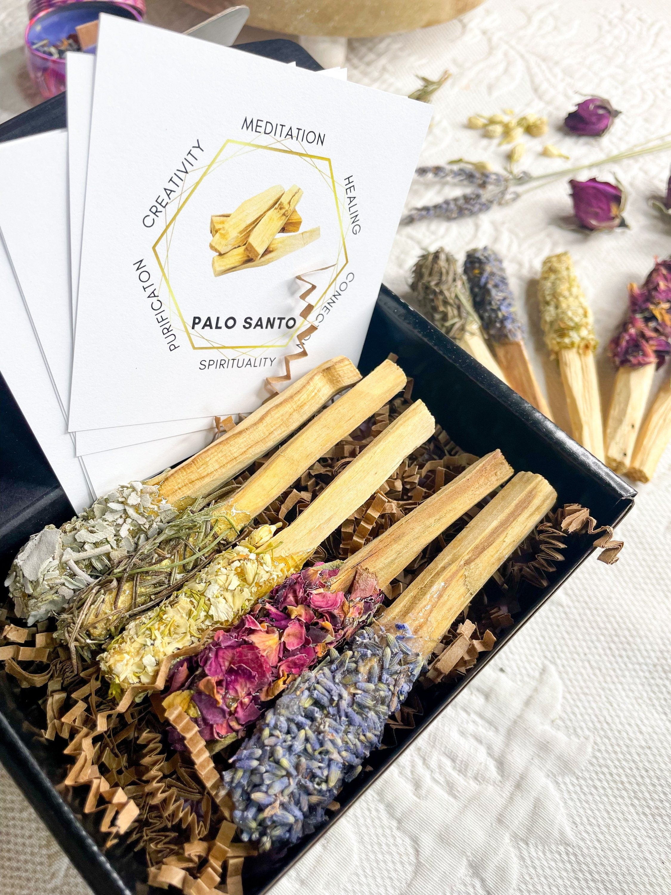 Copal Dipped Palo Santo Sticks Rolled In Herbs, Incense Gift Set ...